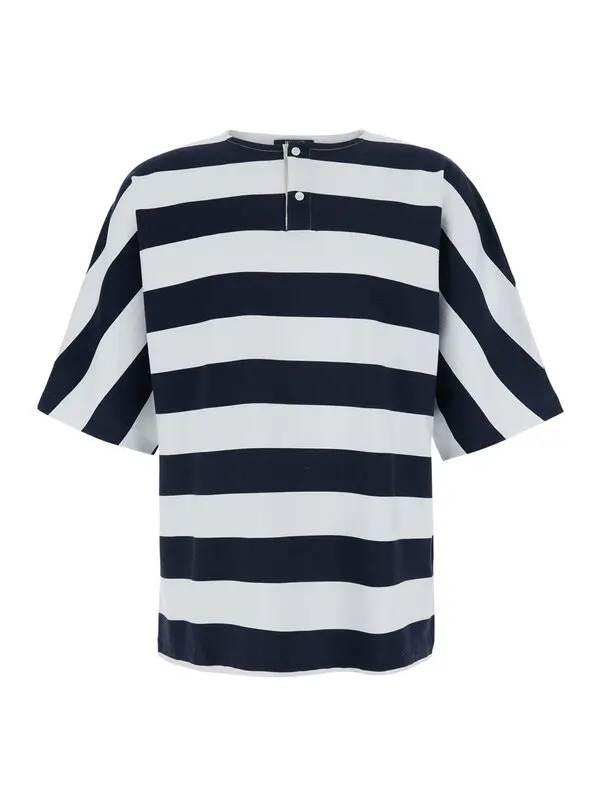 Jacquemus Le T-shirt Mariniere' Blue T-shirt With All-over Striped Motif And Logo Lettering On The Back In Cotton For - Multicolor