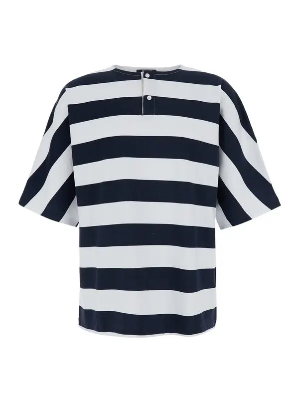 Jacquemus Le T-shirt Mariniere' Blue T-shirt With All-over Striped Motif And Logo Lettering On The Back In Cotton For - Multicolor