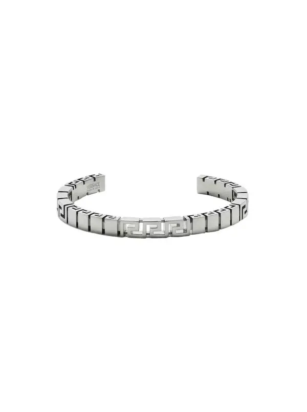 Versace Silver Bracelet With Greca Motif And Logo Lettering Impressed In Brass For - Multicolor