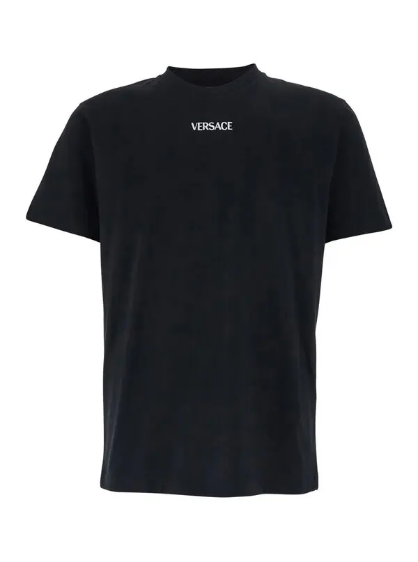 Versace T-shirt With Logo Lettering On The Front In Cotton For - Black
