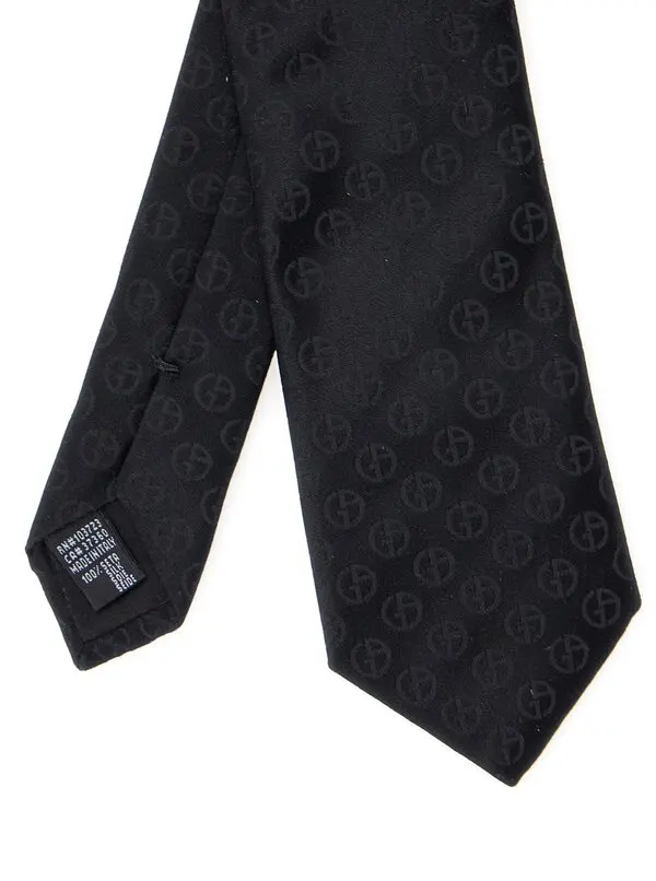 Giorgio Armani Blacktie With All-over Tonal Logo In Silk - Black