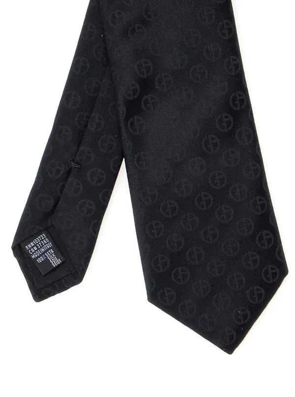 Giorgio Armani Silk Tie With All-over Tonal Logo - Black