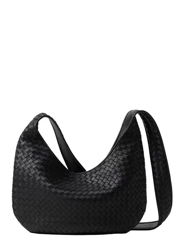 Bottega Veneta Bottega Shoulder Bag With Top Zip Closure And Leather Intreccio Motif For - Black