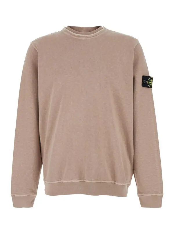 Stone Island Cotton Crewneck Sweatshirt With Logo Patch - Cream