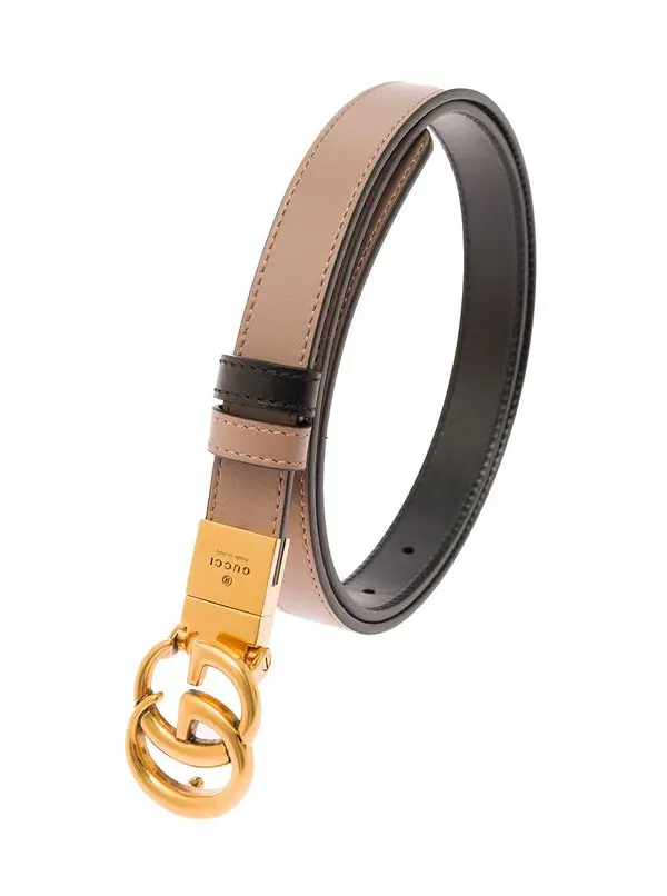 Gucci Reversible Leather Belt With Gg Logo And Antique Gold Finishes - Black