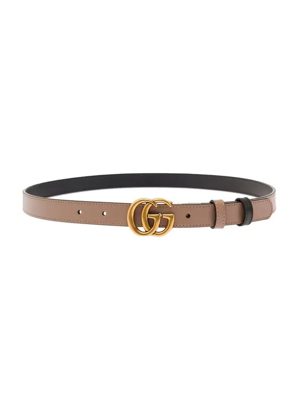 Gucci Reversible Leather Belt With Gg Logo And Antique Gold Finishes - Black