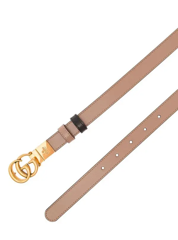 Gucci Reversible Leather Belt With Gg Logo And Antique Gold Finishes