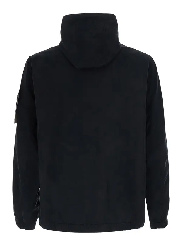 Stone Island Black Jacket With Fixed Hood And Logo Patch On The Sleeve In Cotton Twill - Multicolor