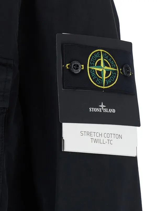 Stone Island Black Jacket With Fixed Hood And Logo Patch On The Sleeve In Cotton Twill - Multicolor