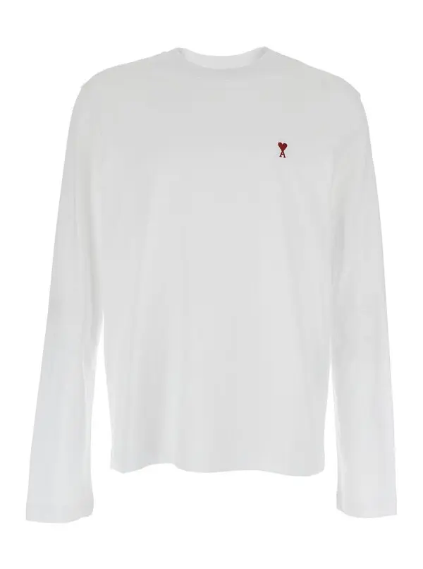 AMI Paris White Long-sleeve T-shirt With Logo On The Front In Cotton - Multicolor