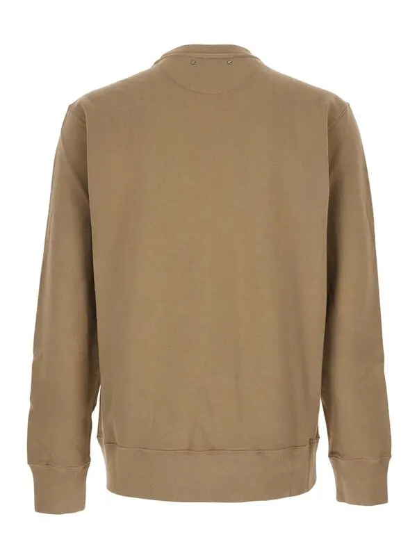 GOLDEN GOOSE Cotton Crewneck Sweatshirt With Maxi Print - Cream