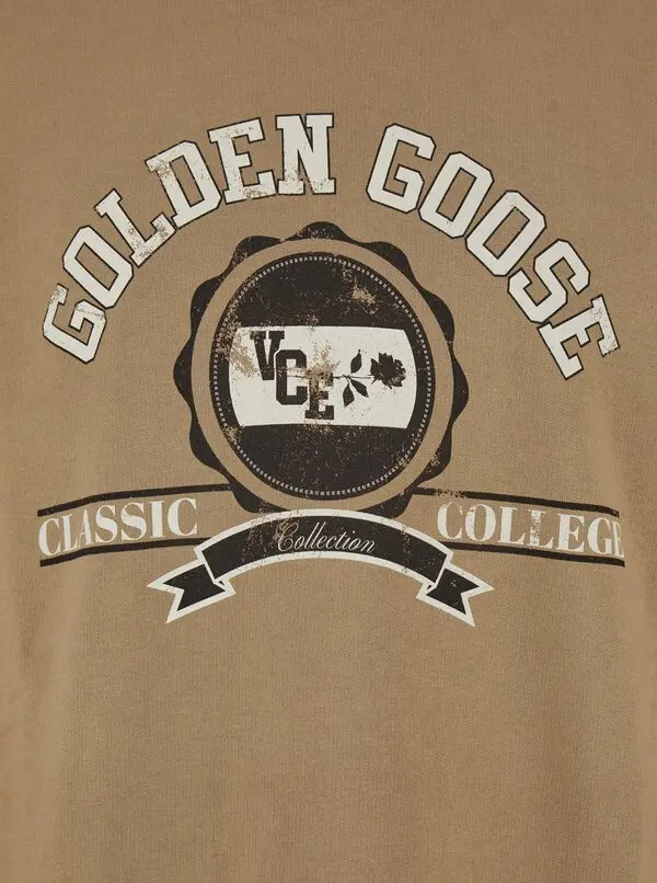 GOLDEN GOOSE Cotton Crewneck Sweatshirt With Maxi Print - Cream