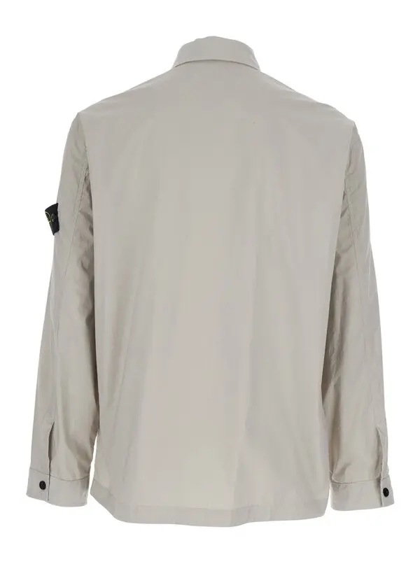 Stone Island Gray Jacket With Classic Collar And Logo Patch On Sleeve For