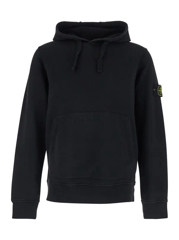 Stone Island Hoodie With Drawstring And Front Kangaroo Pocket In Cotton - Black
