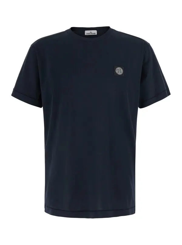 Stone Island Blue Crew Neck T-shirt With Logo Patch On The Front In Cotton For - Multicolor