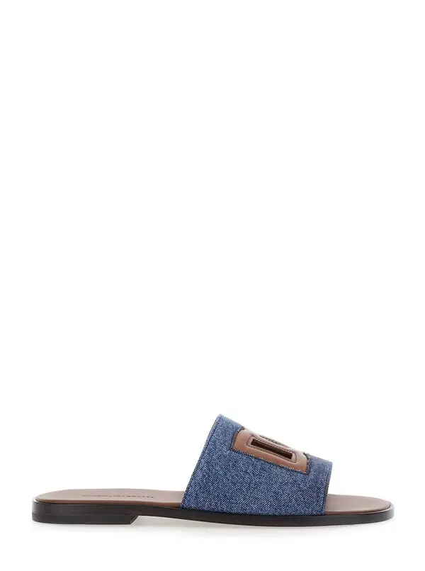 Dolce & Gabbana Leather And Denim Logo Sandals - Multicolor
