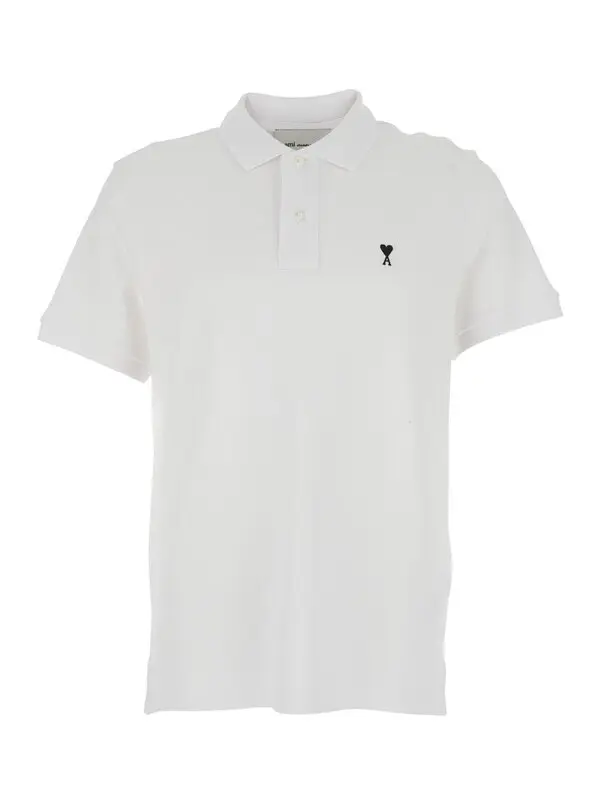 AMI Paris Polo Shirt With Adc Embroidery On The Front And Classic Cotton Collar For - White