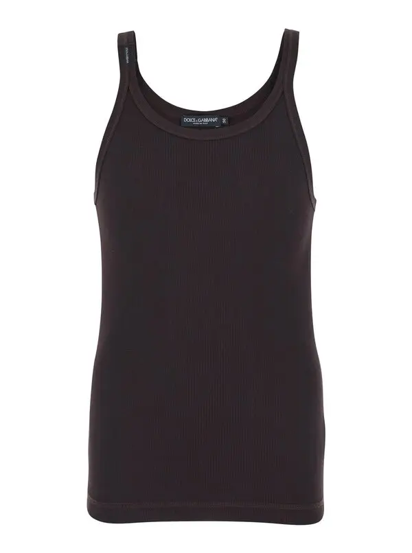 Dolce & Gabbana Brown Ribbed Crew Neck Top In Cotton For - Multicolor
