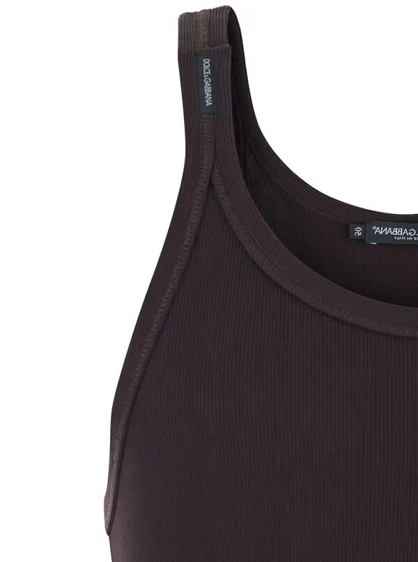 Dolce & Gabbana Brown Ribbed Crew Neck Top In Cotton For - Multicolor