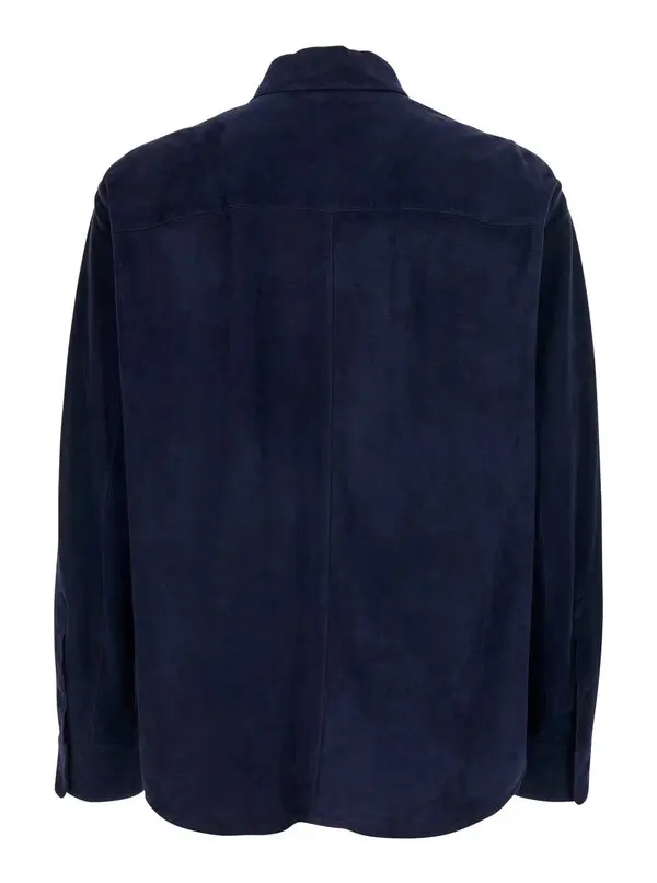 Giorgio Armani Blue Jacket With Hidden Closure On The Front In Suede