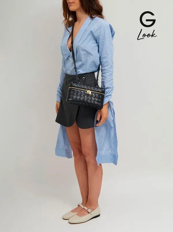 Bottega Veneta Intreccio Motif Leather Crossbody Bag - Black