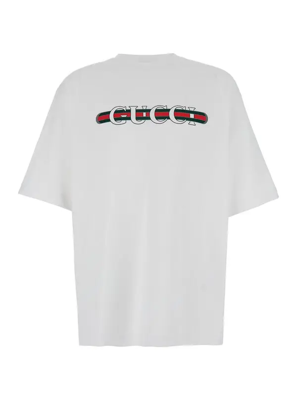 Gucci Crew Neck T-shirt With And Web Print In White Cotton For - Multicolor