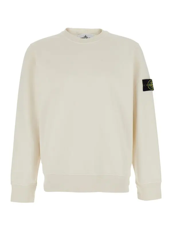 Stone Island Hooded Sweatshirt With Fixed Hood And Front Logo In White - Multicolor