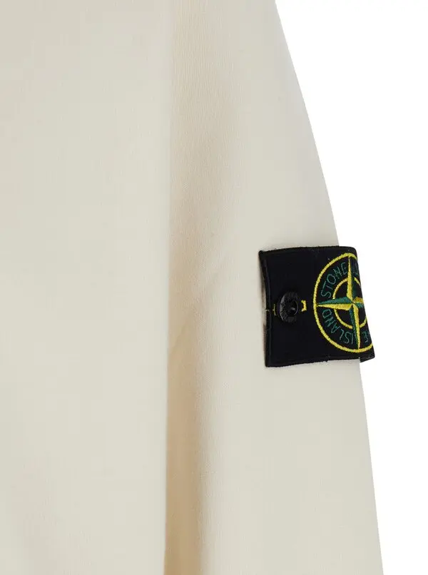 Stone Island Hooded Sweatshirt With Fixed Hood And Front Logo In White - Multicolor