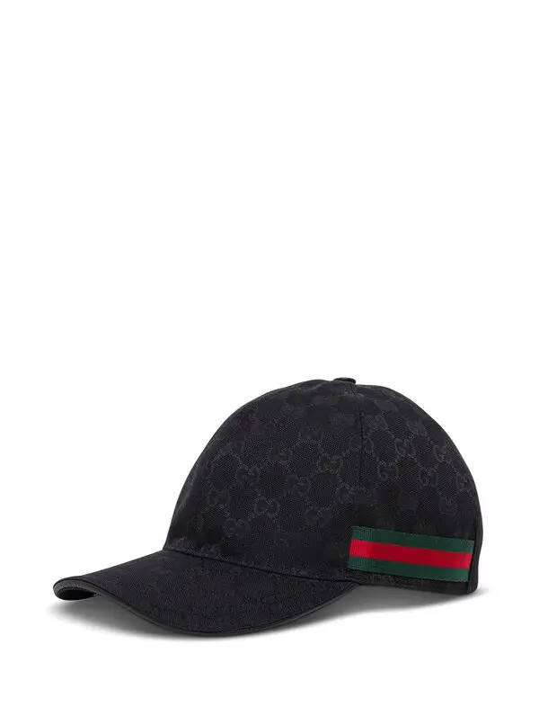Gucci Baseball Cap With Web Detail And Gg All-over Motif In Cotton Blend For - Black