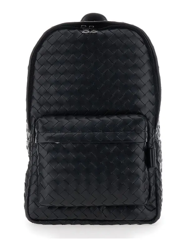Bottega Veneta Backpack With Adjustable Straps And Intreccio Motif In Black Leather For - Multicolor