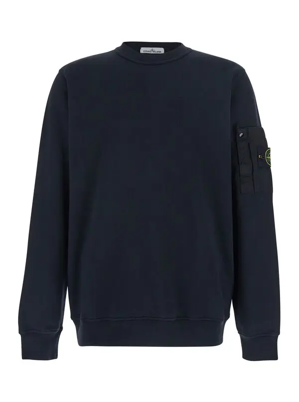 Stone Island Blue Sweatshirt With Crewneck And Logo Patch On Sleeve In Cotton For - Multicolor