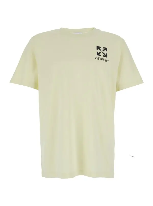 Off-White Light Yellow Crew Neck T-shirt With Logo On The Front In Cotton For - Multicolor