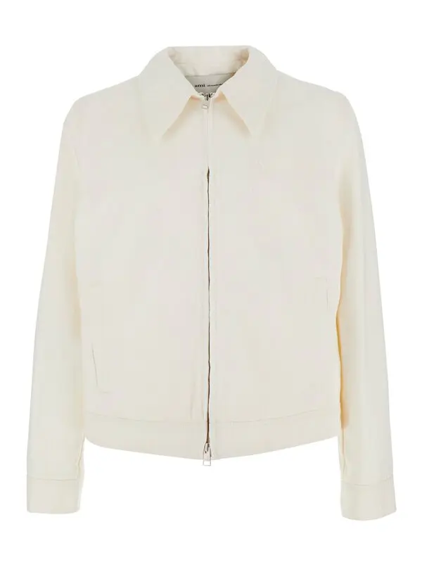 AMI Paris White Jacket With Classic Collar And Tone-on-tone Adc Embroidery On The Front In Fabric For - Multicolor