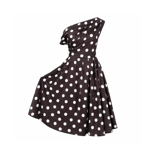 GIRL IN MIND Betty Asymmetric Neckline Skater Midi Polka - Brown
