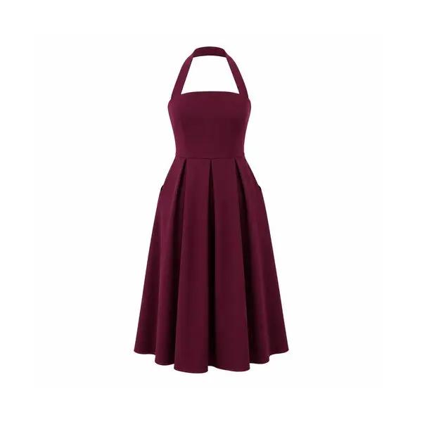 GIRL IN MIND Briar Halterneck Pleated Skirt Midi Dress Plum - Red