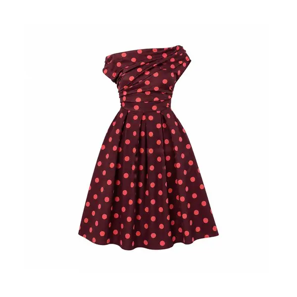 GIRL IN MIND Betty Asymmetric Neckline Skater Midi Polka - Pink