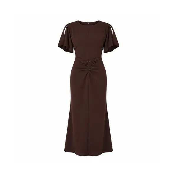 GIRL IN MIND Cleo Ruched Detail Midi Dress - Brown