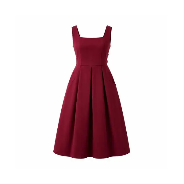 GIRL IN MIND Erica Square Neck Pleated Midi Dress Berry - Red