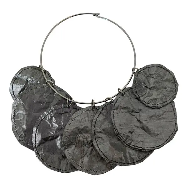 ROMER MILLINERY Metallic Sillk Disc "coin" Choker Steel - Silver