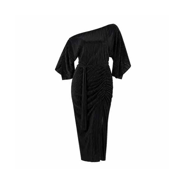 GIRL IN MIND Vendy Off The Shoulder Ruched Detail Midi Dress - Black