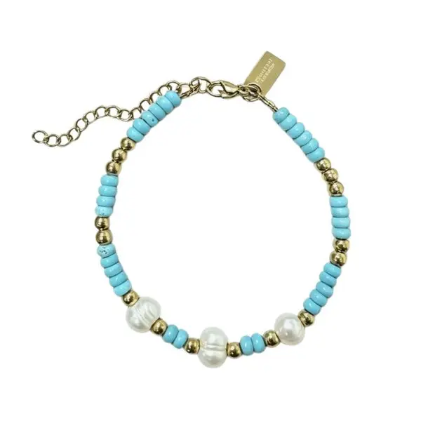 CHRISTINA GREENE Free Spirit Turquoise & Pearl Beaded Bracelet - Blue