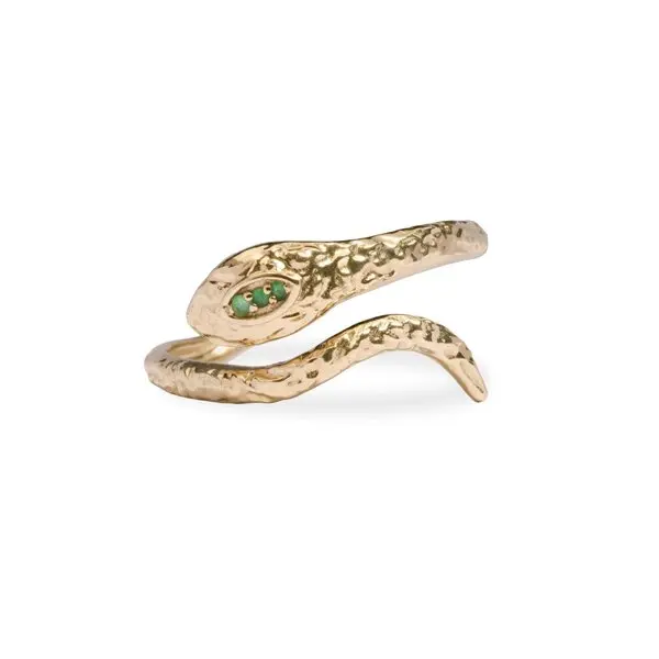ZOHREH Emerald Snake Ring 9k Gold - Green