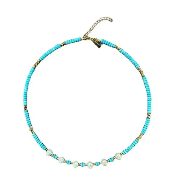 CHRISTINA GREENE Free Spirit Turquoise & Pearl Beaded Necklace - Blue