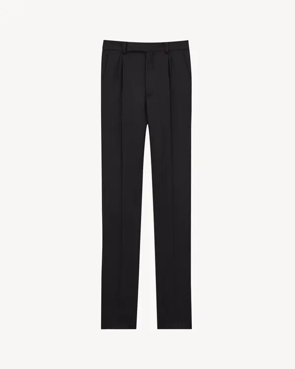 Saint Laurent Tapered Pants In Brushed Wool Flannel - Noir