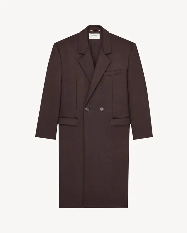 Saint Laurent Coat In Double-face Brushed Wool Felt - Brun