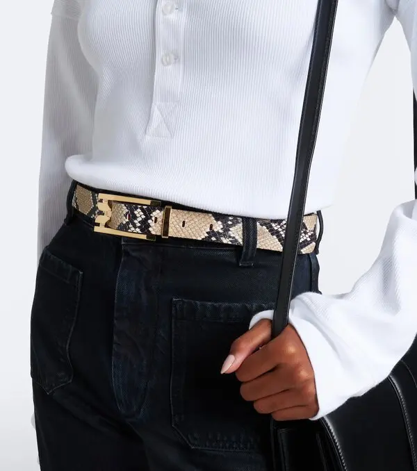 Victoria Beckham Dorian Pin-buckle Snake-effect Leather Belt