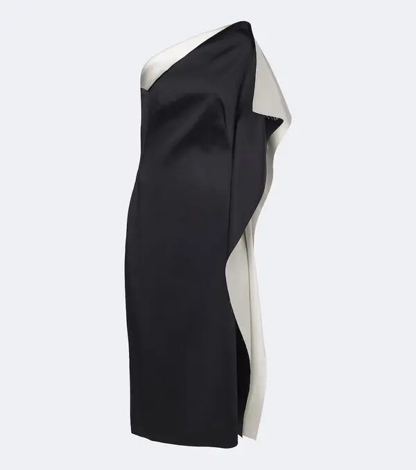 RÓHE Draped One-shoulder Satin Cocktail Dress - Black