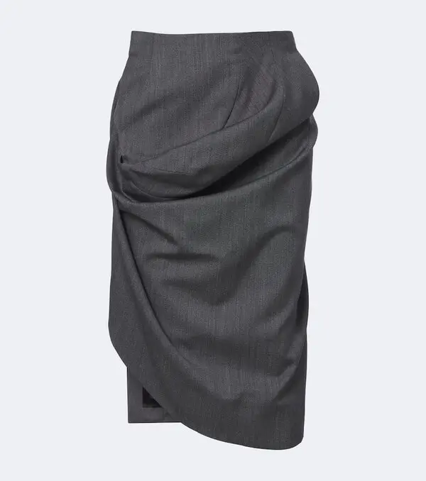 Victoria Beckham Draped Asymmetric Virgin Wool Midi Skirt