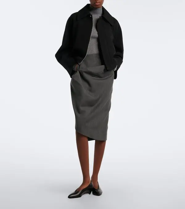 Victoria Beckham Draped Asymmetric Virgin Wool Midi Skirt