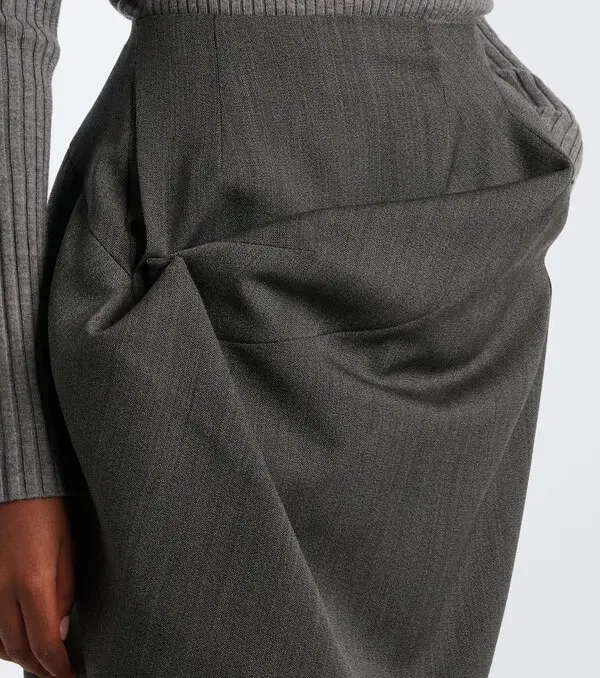 Victoria Beckham Draped Asymmetric Virgin Wool Midi Skirt